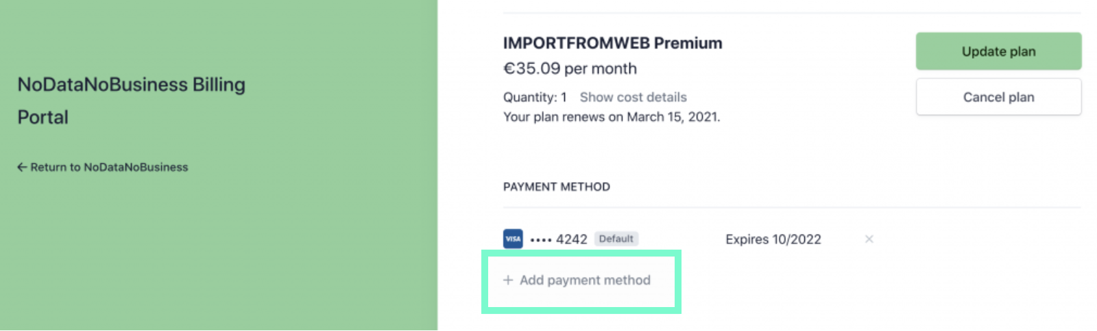How do I edit my payment details? - NoDataNoBusiness