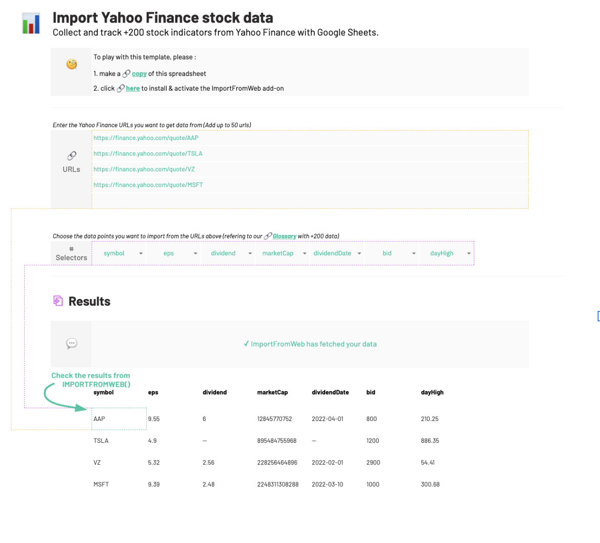 Google Sheets stock tracker - ImportFromWeb