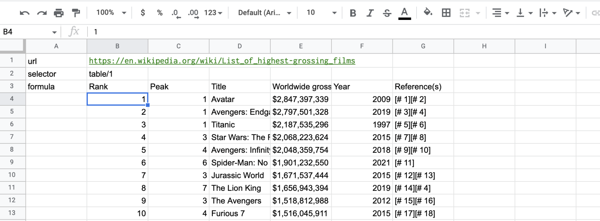 Easily copy any table from a webpage - ImportFromWeb