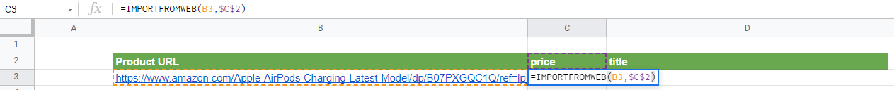 Amazon product scraper - ImportFromWeb step by step guide